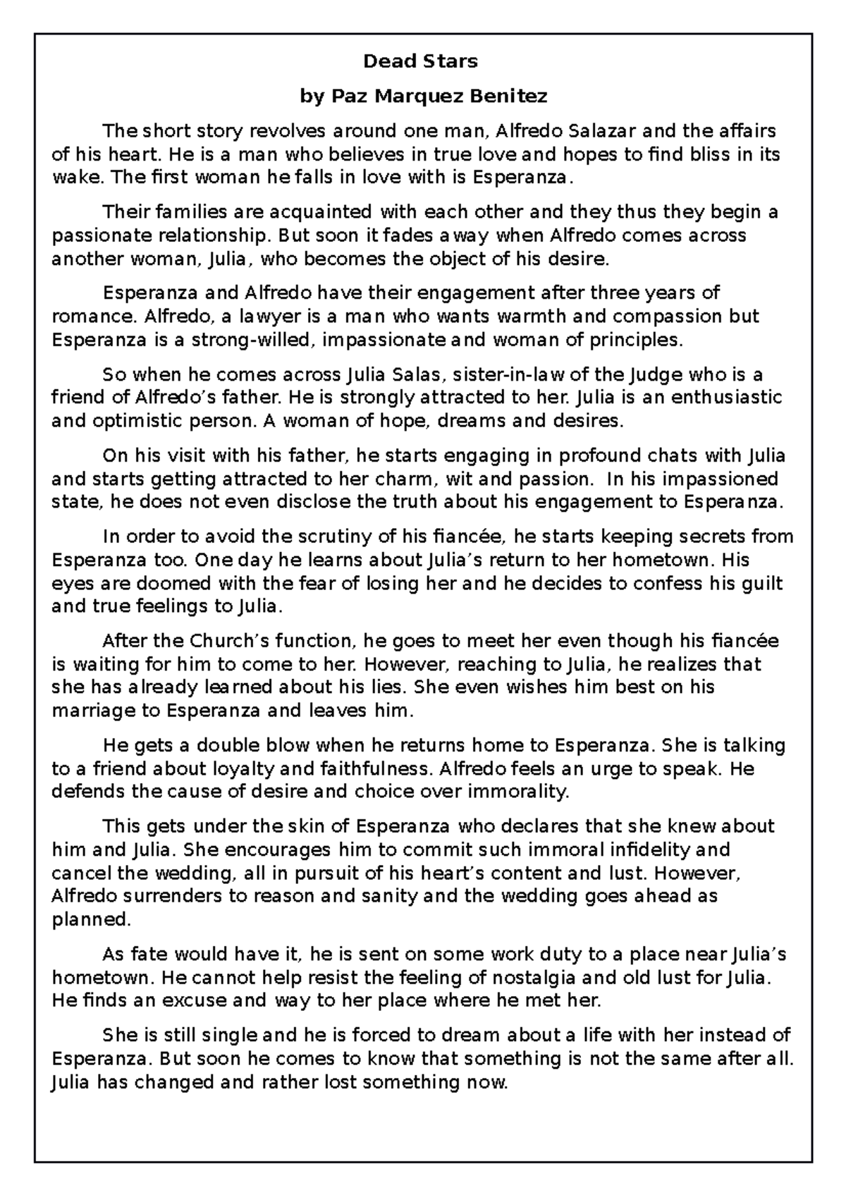 Dead Stars(story) - The story is about a man who fell in love with ...