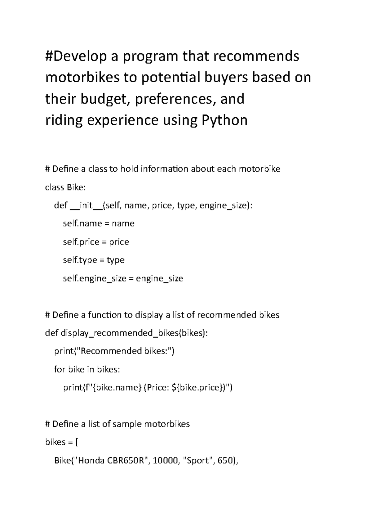 Potential buyers based on their budget - Python - #Develop a program ...