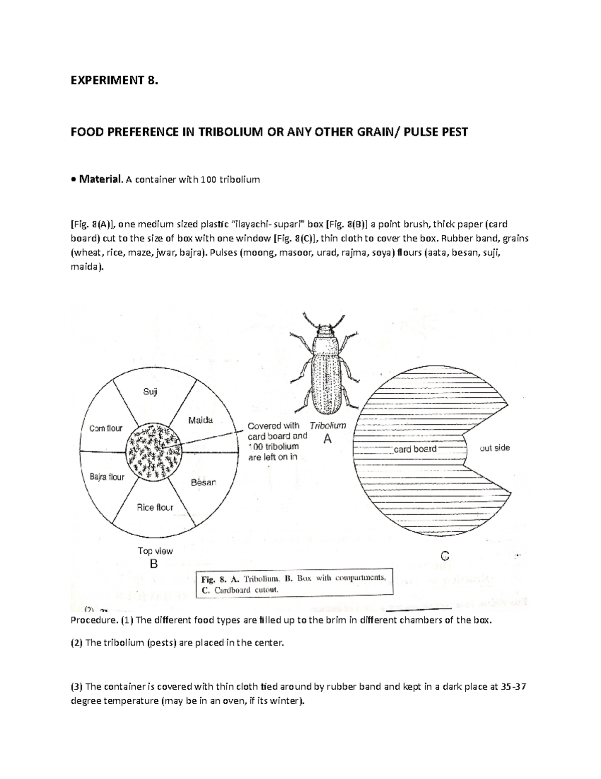 FOOD Preference - EXPERIMENT 8. FOOD PREFERENCE IN TRIBOLIUM OR ANY ...