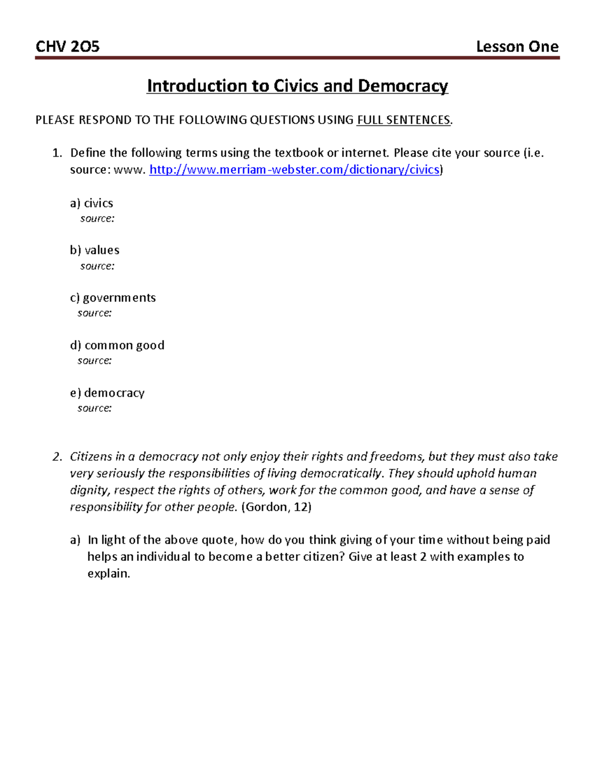 Ethan Legge - Intro to Civics and Democracy - CHV 2O5 Lesson One ...