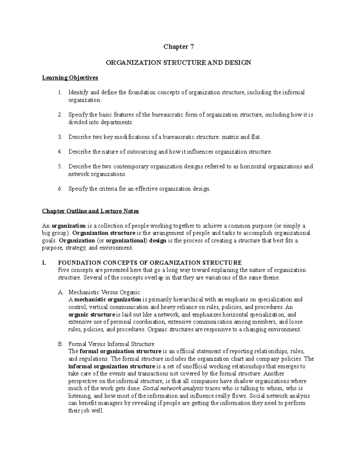 Chapter 7 - human behavior - Chapter 7 ORGANIZATION STRUCTURE AND ...