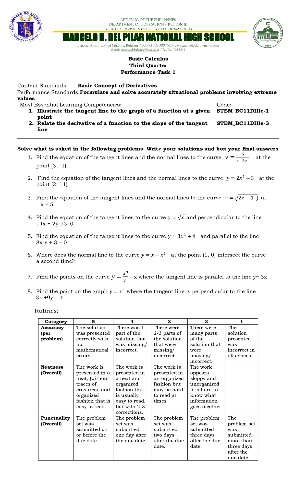Basic Cal PT-Q3 - REPUBLIC OF THE PHILIPPINES DEPARTMENT OF EDUCATION ...