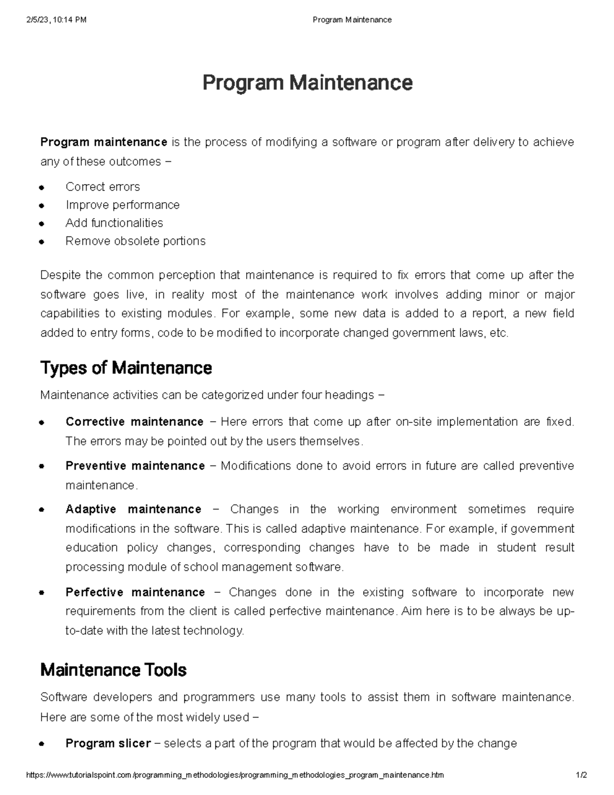 Program Maintenance - 2/5/23, 10:14 PM Program Maintenance - Studocu