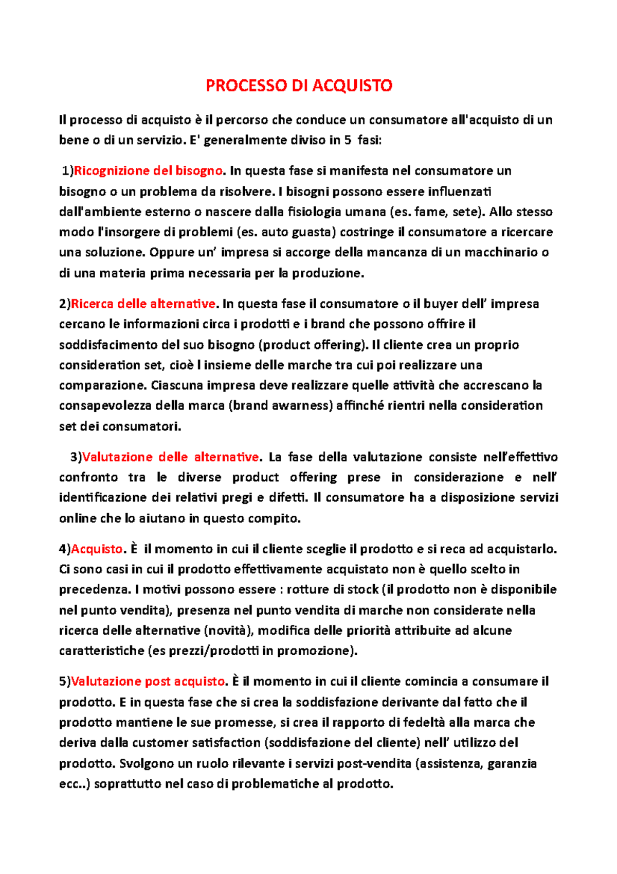 Web Marketing riassunto - PROCESSO DI ACQUISTO Il processo di acquisto ...