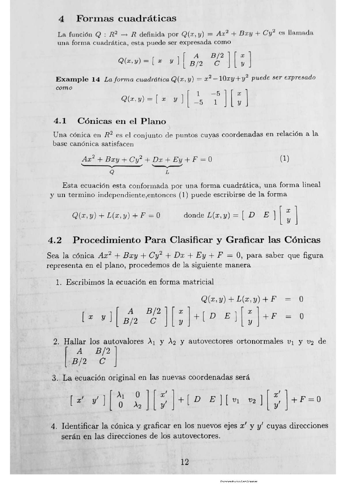 Formas Cuadráticas - algeobra - Algebra Lineal - Studocu