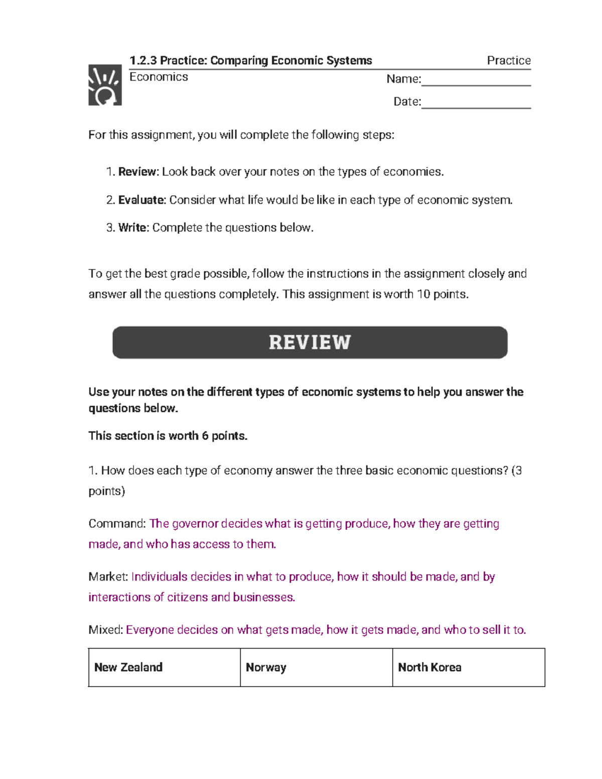 1.2.3 Practice - Comparing Economic Systems (Practice) - 1.2 Practice ...