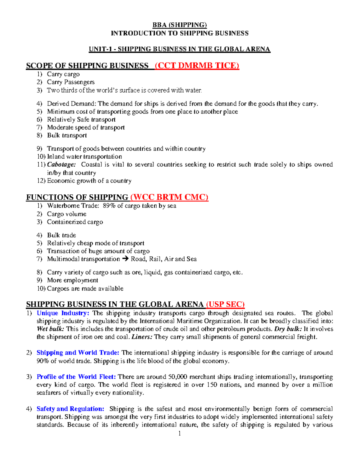 Introduction to Shipping Business - BBA (SHIPPING) INTRODUCTION TO ...