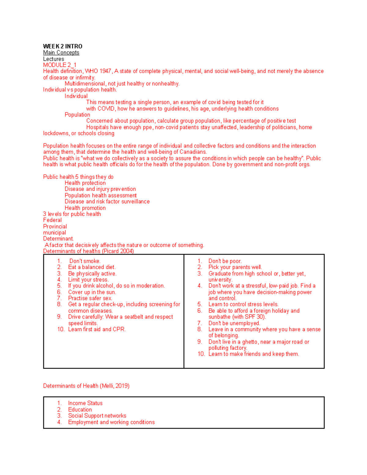 HLTH Midterm PREP - WEEK 2 INTRO Main Concepts Lectures MODULE 2 ...