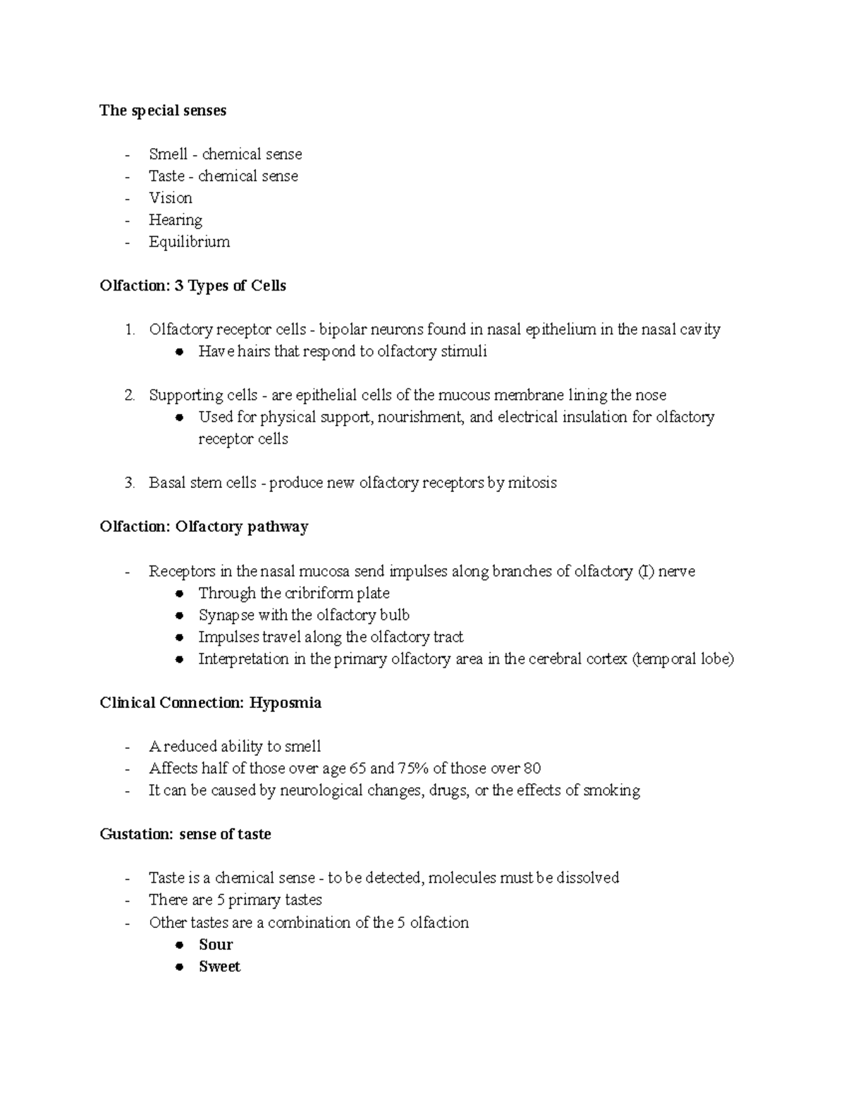 Anatomy and physiology 2 - 9/6/22 - The special senses Smell - chemical ...