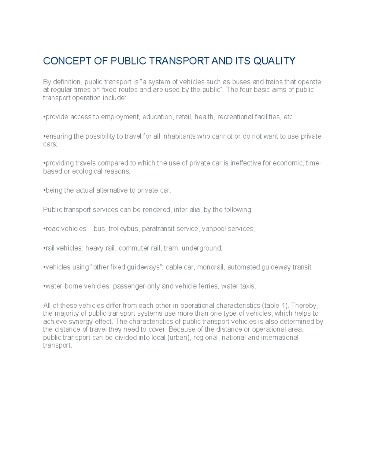 Concept OF Public Transport AND ITS Quality - CONCEPT OF PUBLIC ...