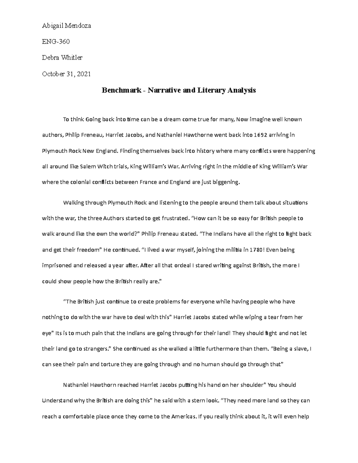 Benchmark - Narrative and Literary Analysis - Finding themselves back ...