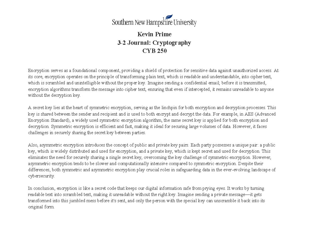 3 2 Journal Cryptography - Kevin Prime 3-2 Journal: Cryptography CYB ...