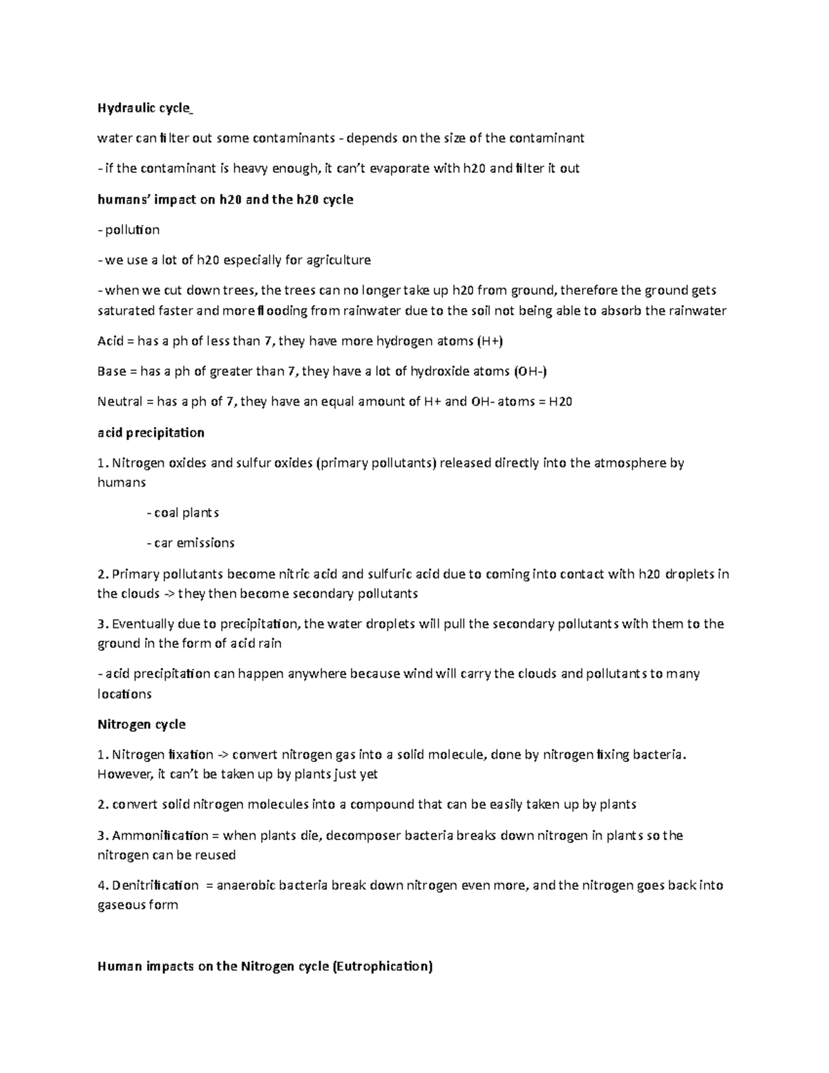 Nutrient cycle - notes - Hydraulic cycle water can filter out some ...