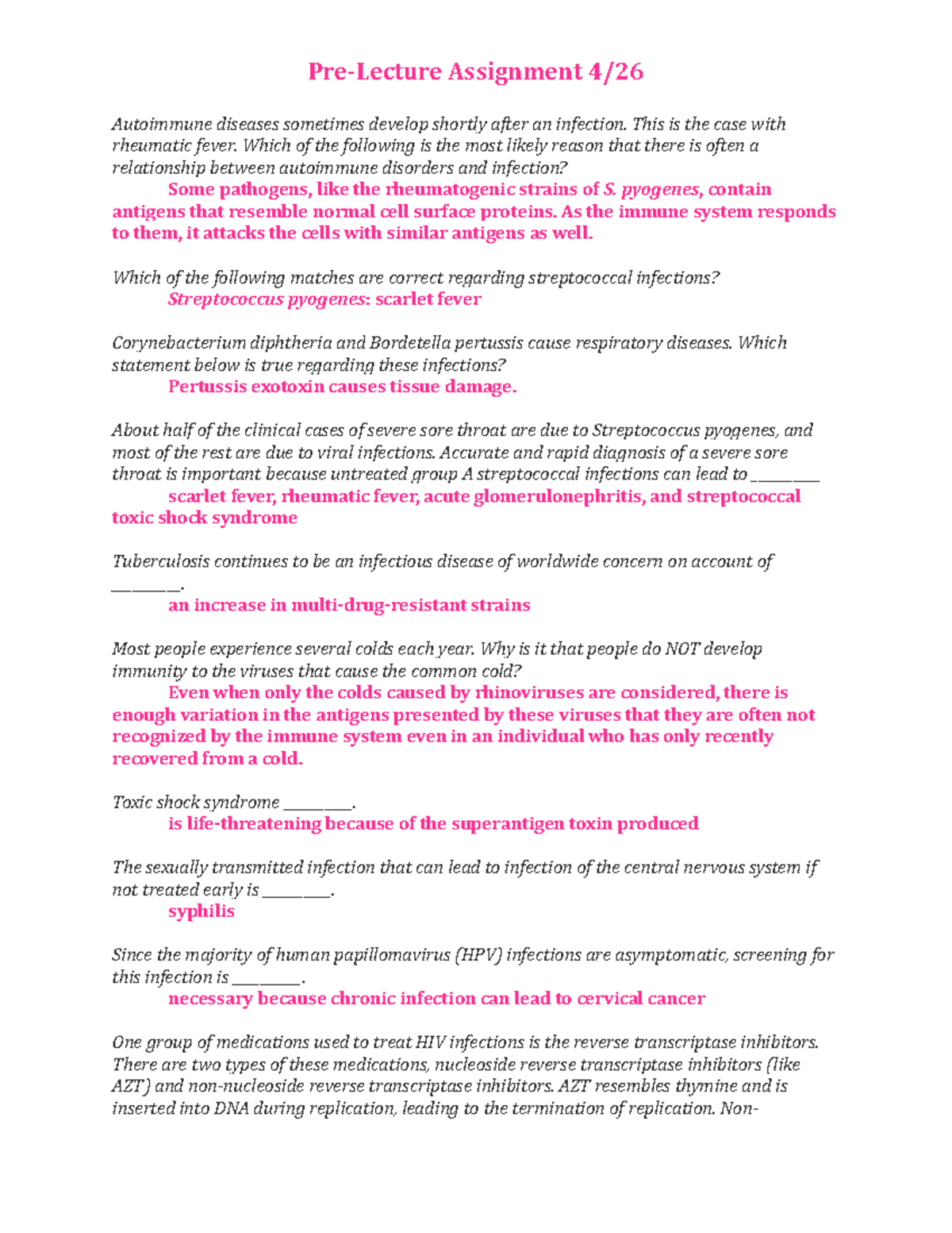Pre Lecture Assignmnet 4:26 - Pre-Lecture Assignment 4/26 Autoimmune diseases sometimes develop ...