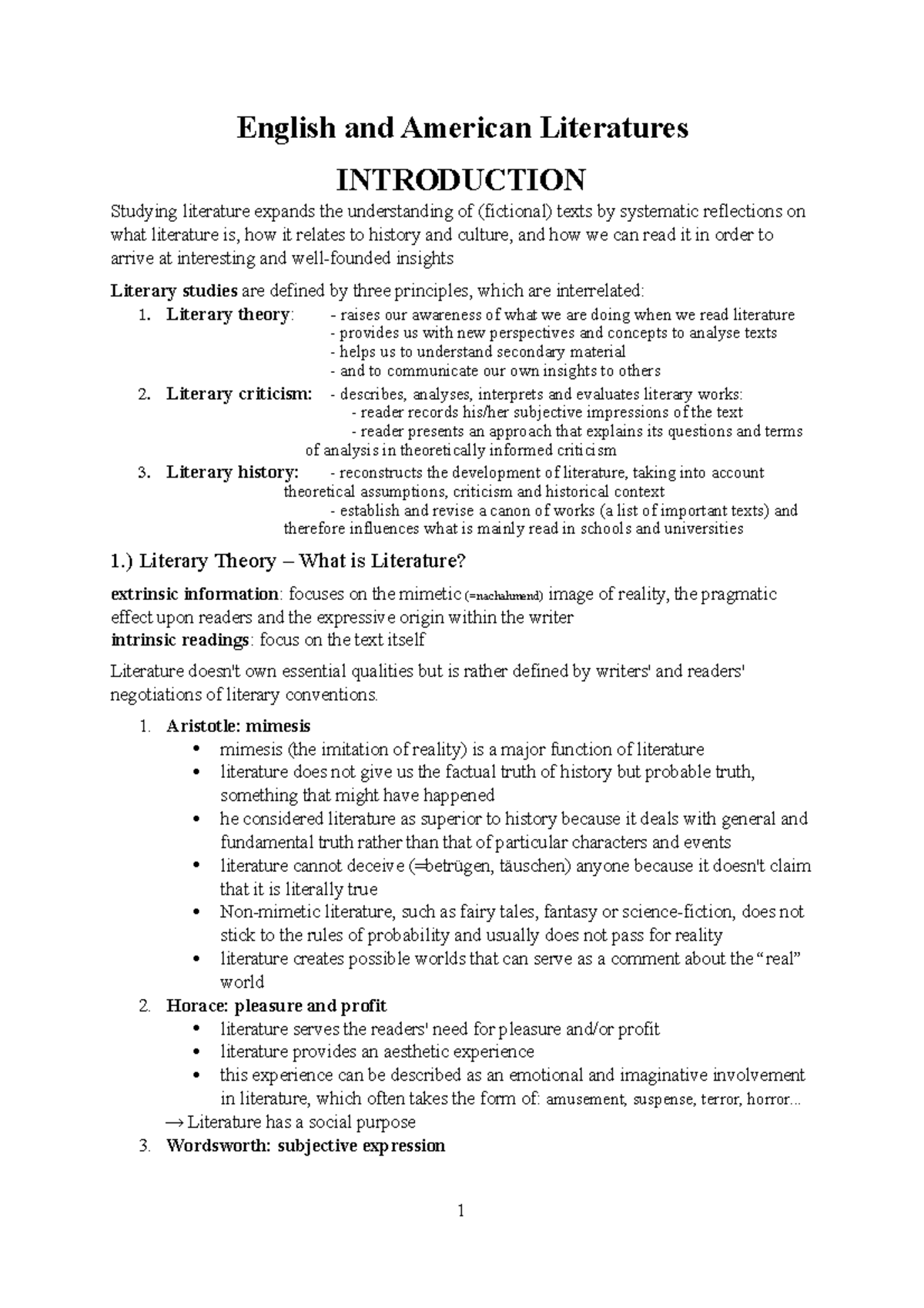 Analysing Literature M1 - English and American literature expands the ...