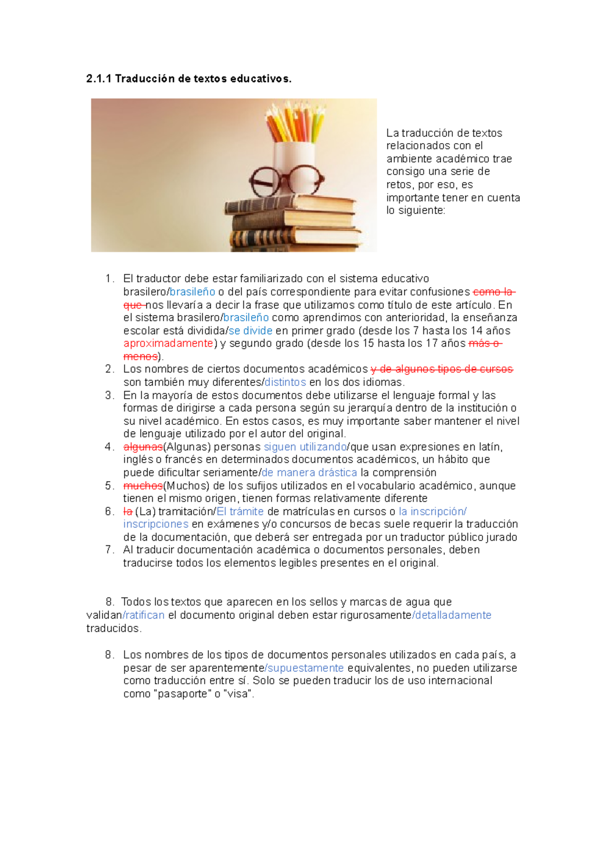 Trabajo de TD Portugues - 2.1 Traducción de textos educativos. La traducción de textos ...