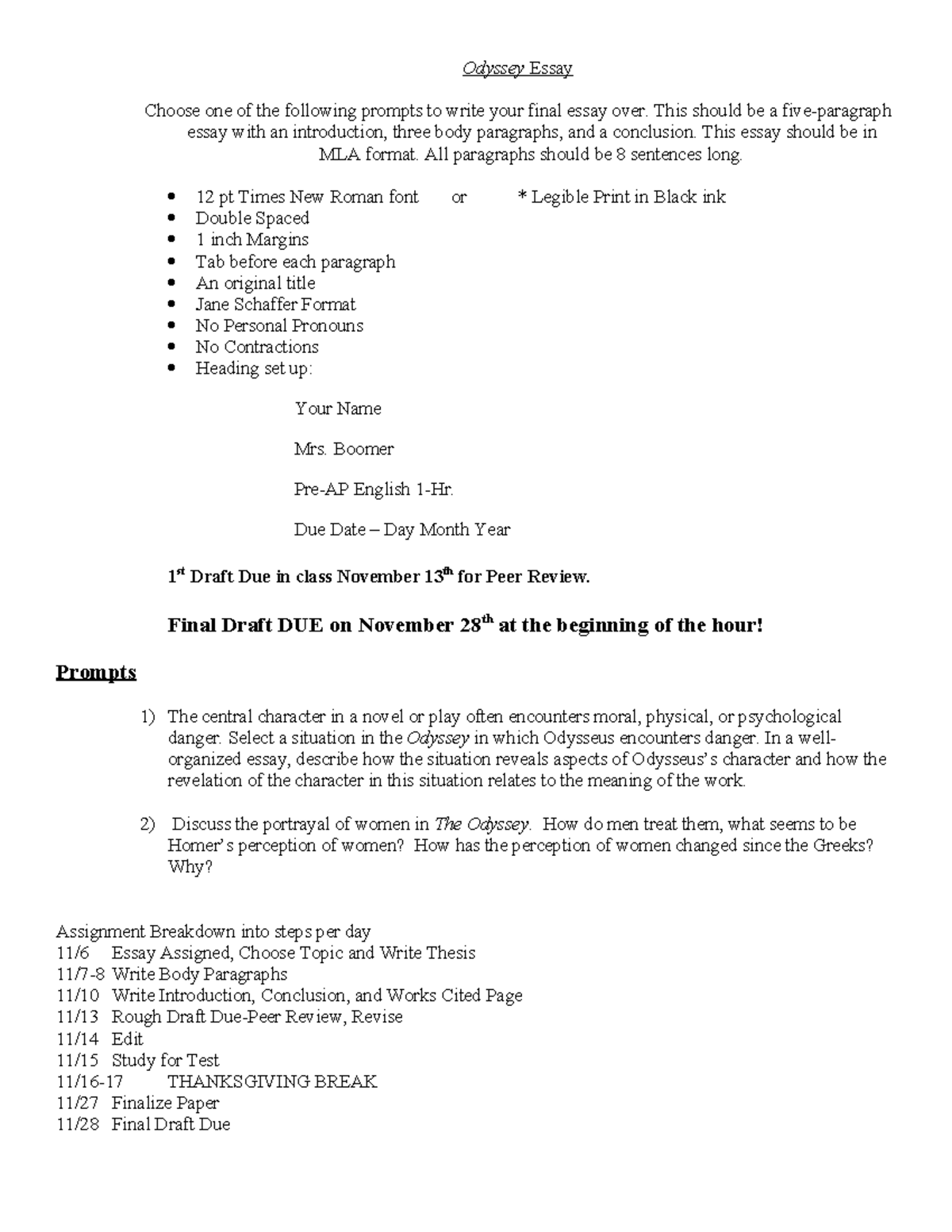 Odyssey Essay 2023-2024 - Odyssey Essay Choose one of the following ...