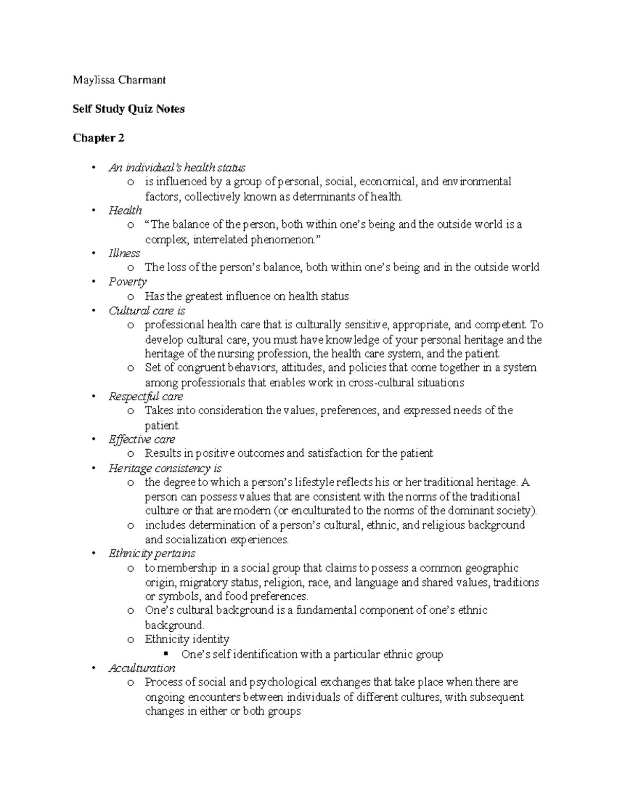 Health Assessment Self Study - Maylissa Charmant Self Study Quiz Notes ...