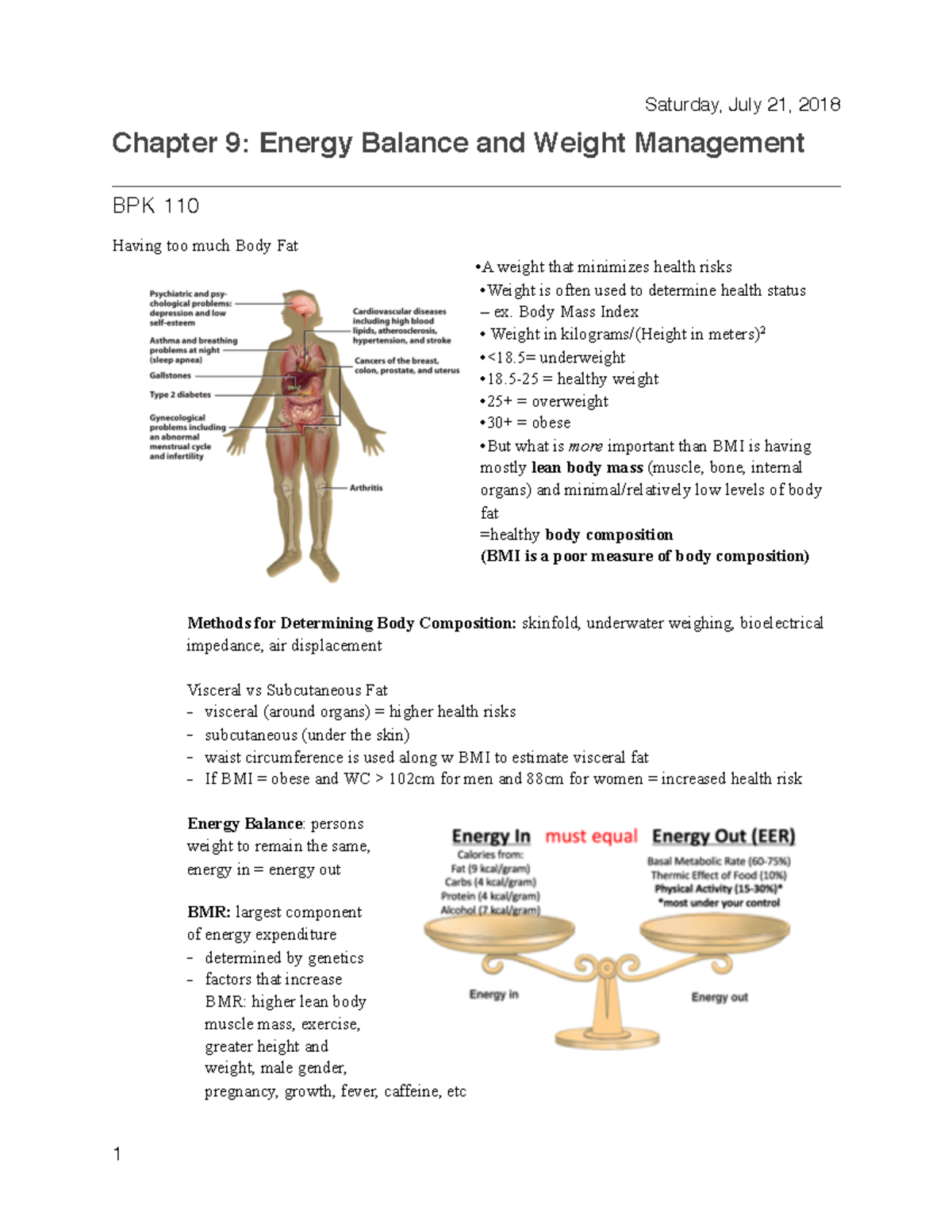 Chapter 9 - Lecture notes 9 - Saturday, July 21, 2018 Chapter 9: Energy ...
