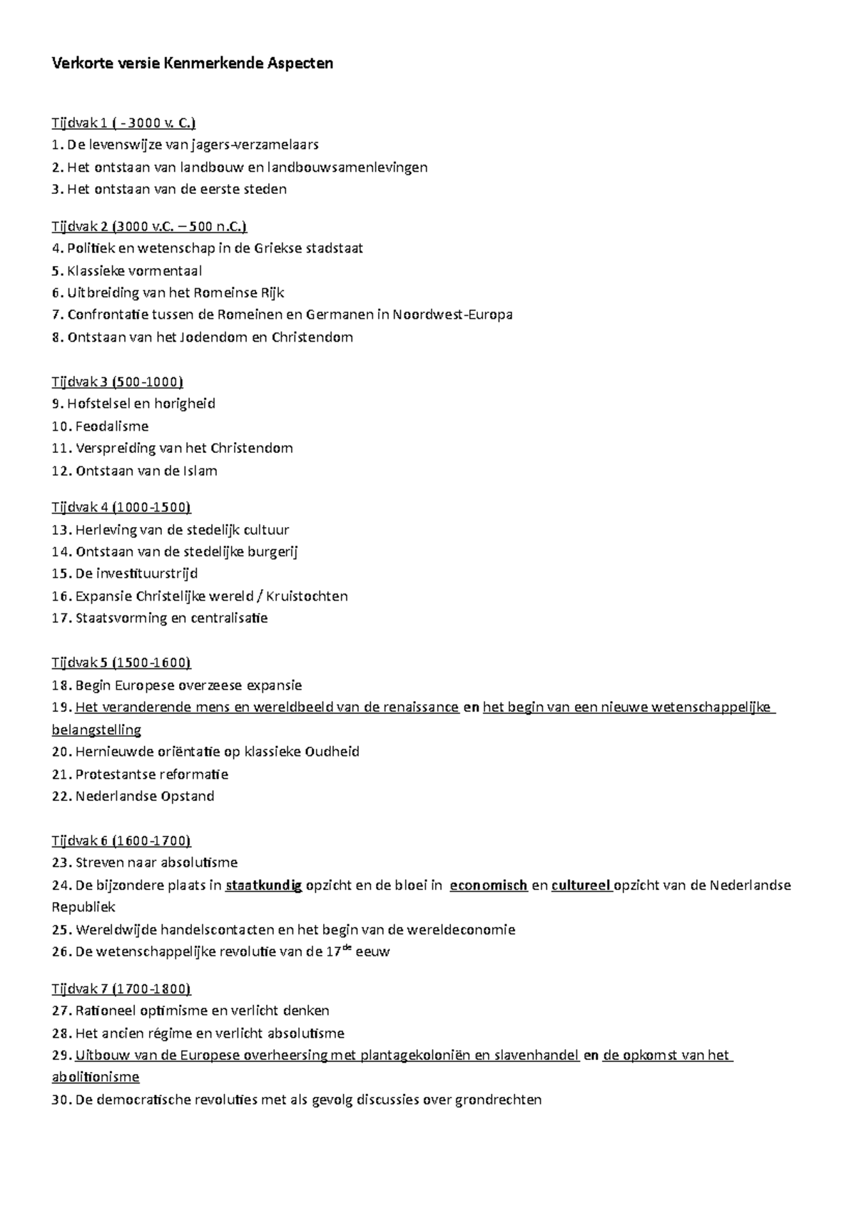 Lijst kenmerkende aspecten verkort - Verkorte versie Kenmerkende ...