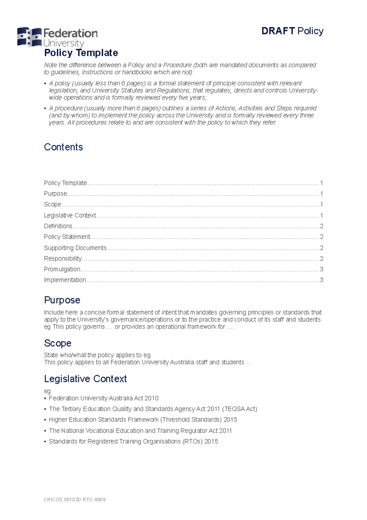 Policy-Template 2019 - Policy papaer - Policy Template Note the ...