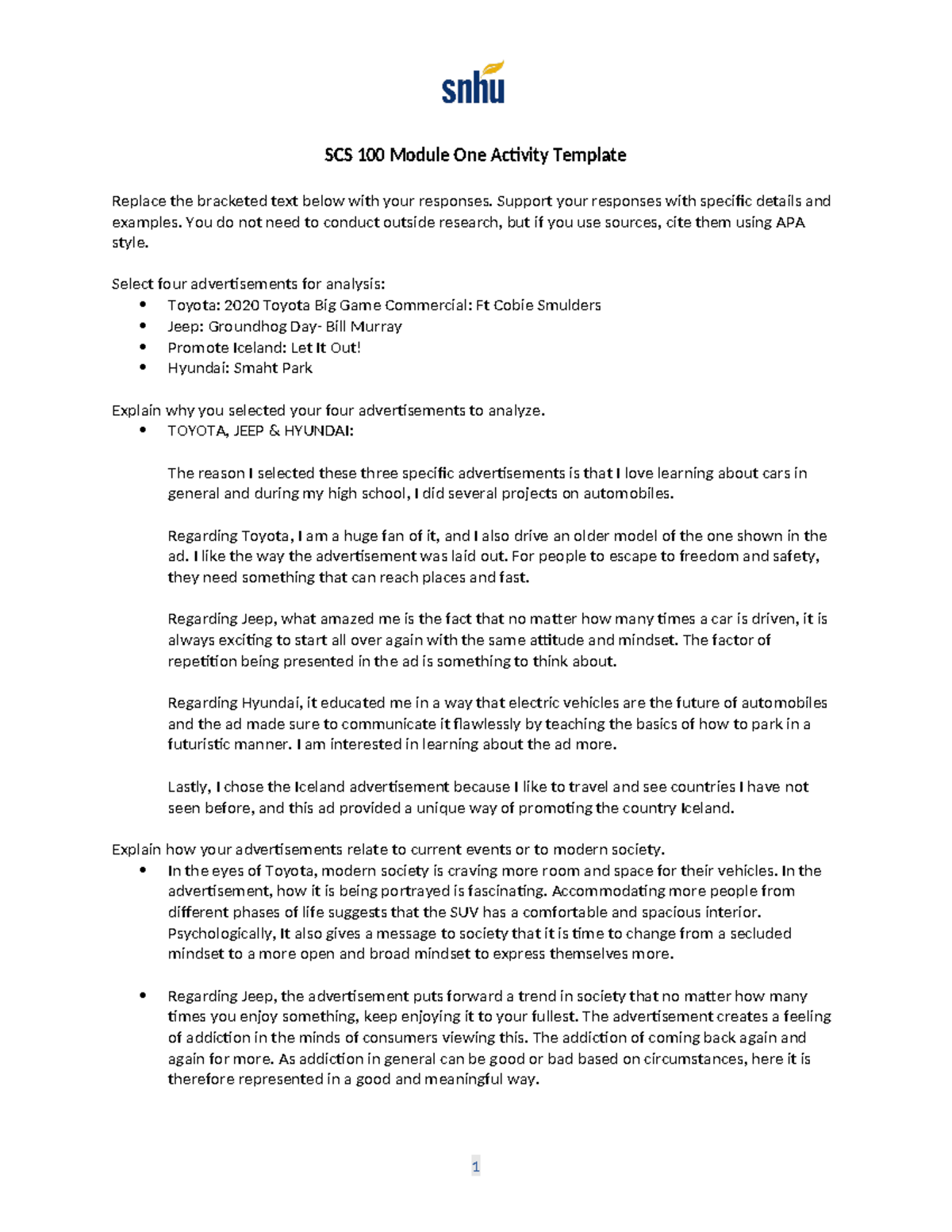 SCS 100 Module One Activity Template - SCS 100 Module One Activity ...