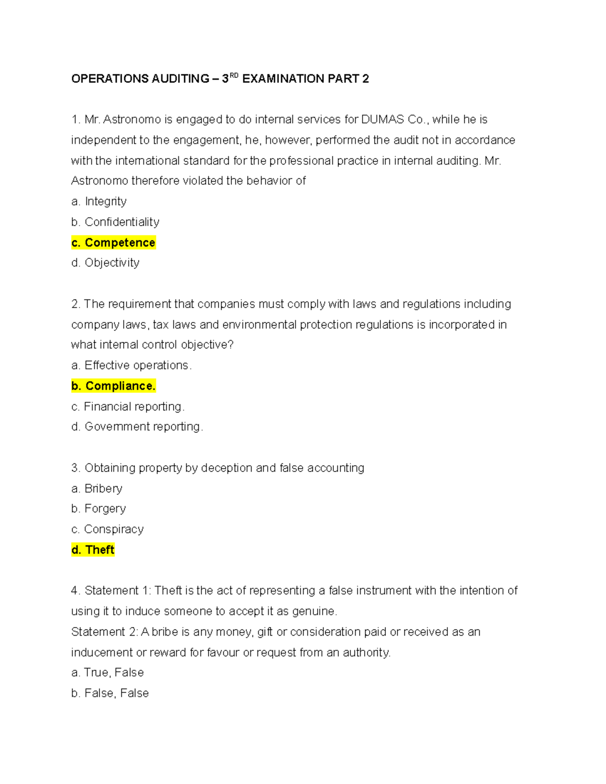 Operations Auditing – 3RD Examination PART 2 - OPERATIONS AUDITING – 3RD EXAMINATION PART 2 Mr ...