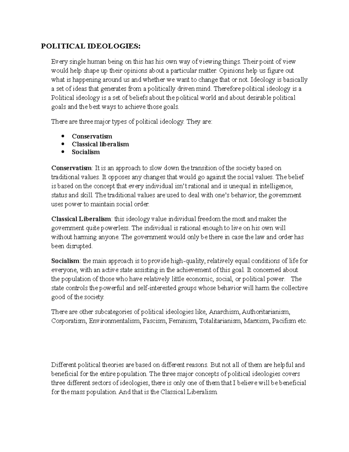 Political Ideologies - quiz - POLITICAL IDEOLOGIES: Every single human ...