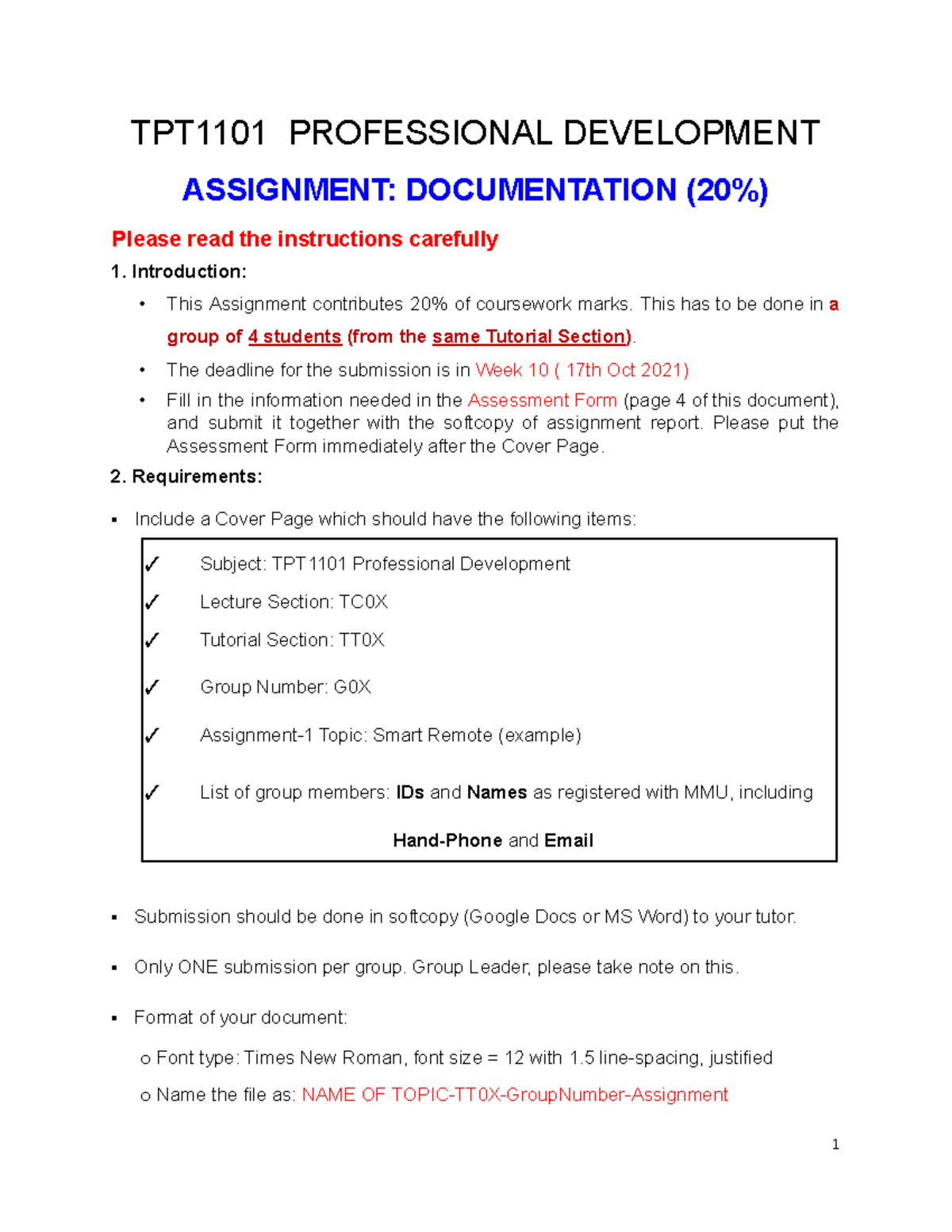 Assignment Documentation 21, - TPT1101 PROFESSIONAL DEVELOPMENT ...