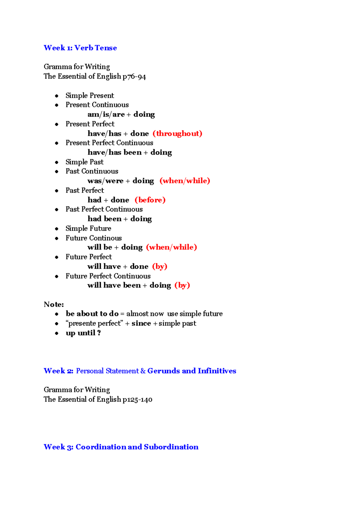 Week 1-6 Gramma knowledge - Week 1: Verb Tense Gramma for Writing The ...