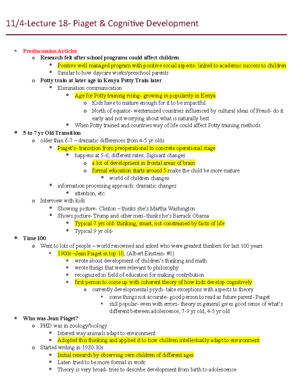11:14- Lecture 18- Piaget - 11/4-Lecture 18- Piaget & Cognitive ...