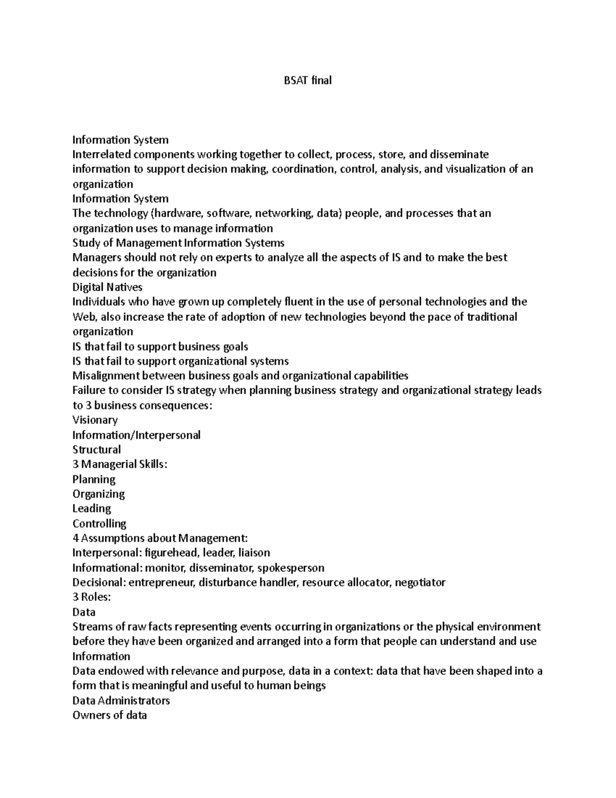 BSAT final - BSAT final Information System Interrelated components ...