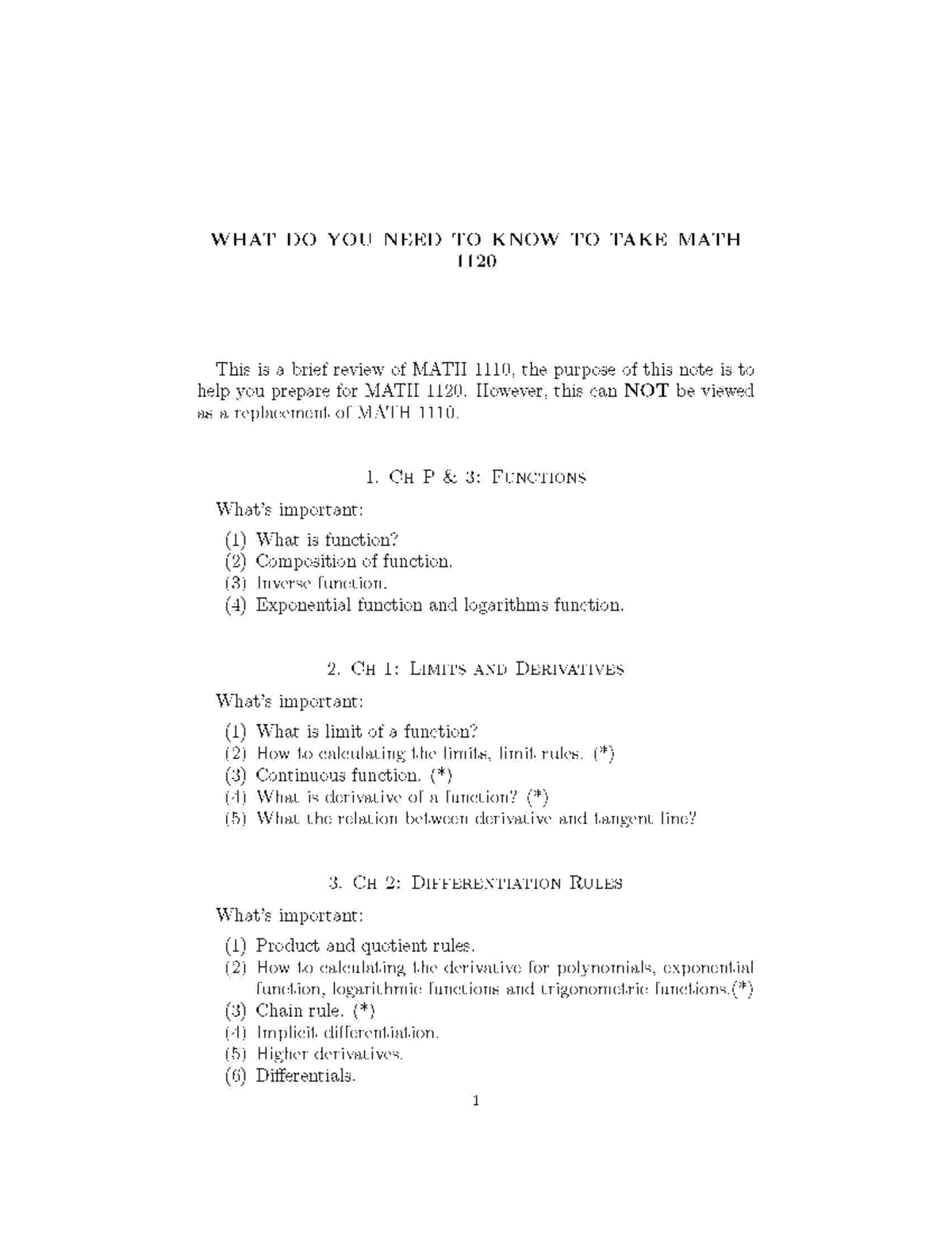 Lecture notes, What do you need to know to take math - MATH 1120 - Studocu