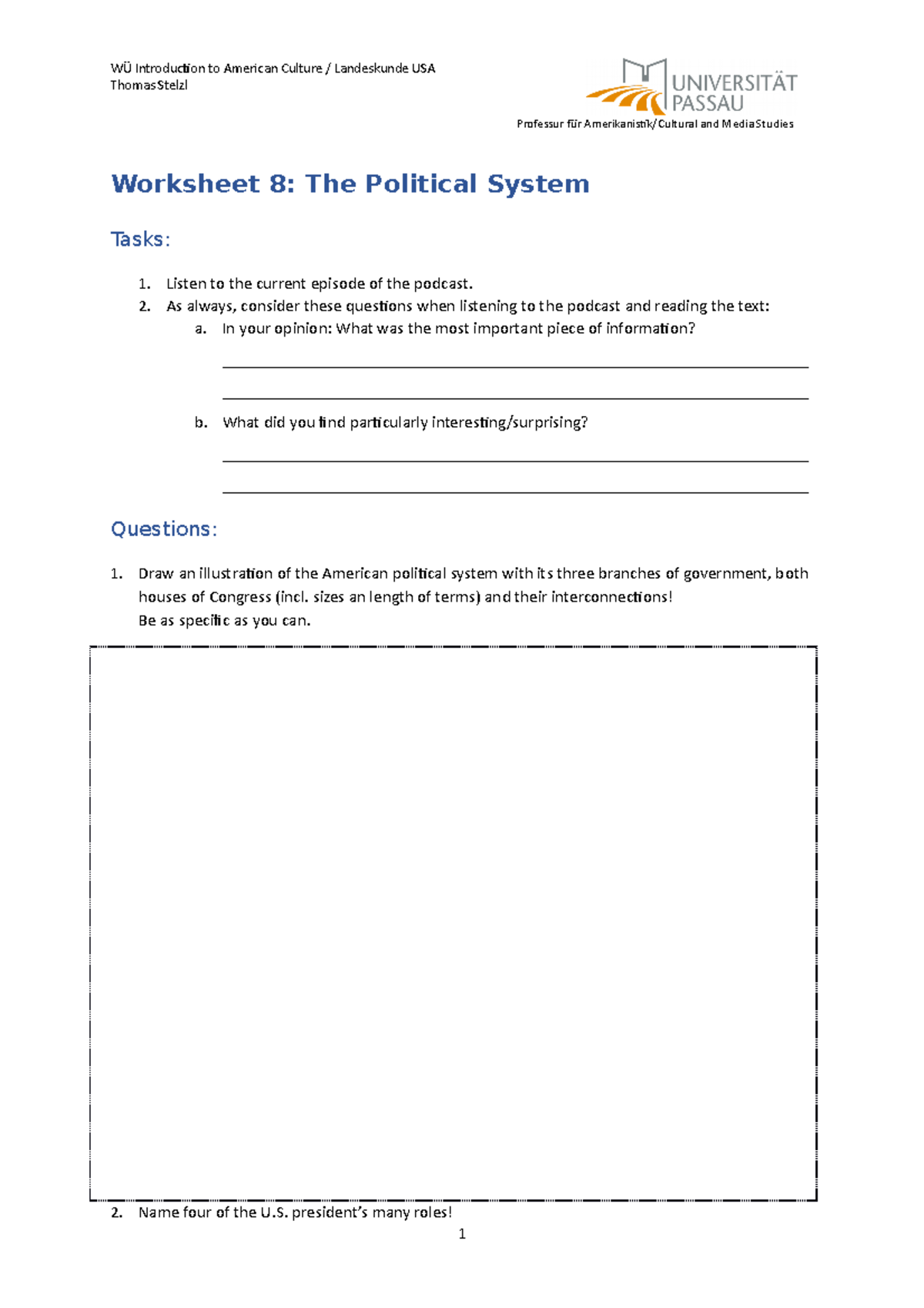 Worksheet 8 - The Political System - Thomas Stelzl Professur für ...