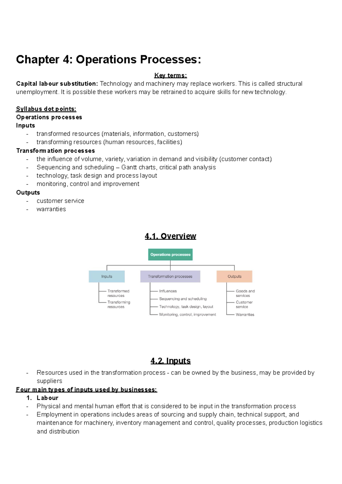 Chapter 4 Operations Processes - Chapter 4: Operations Processes: Key terms: Capital labour ...