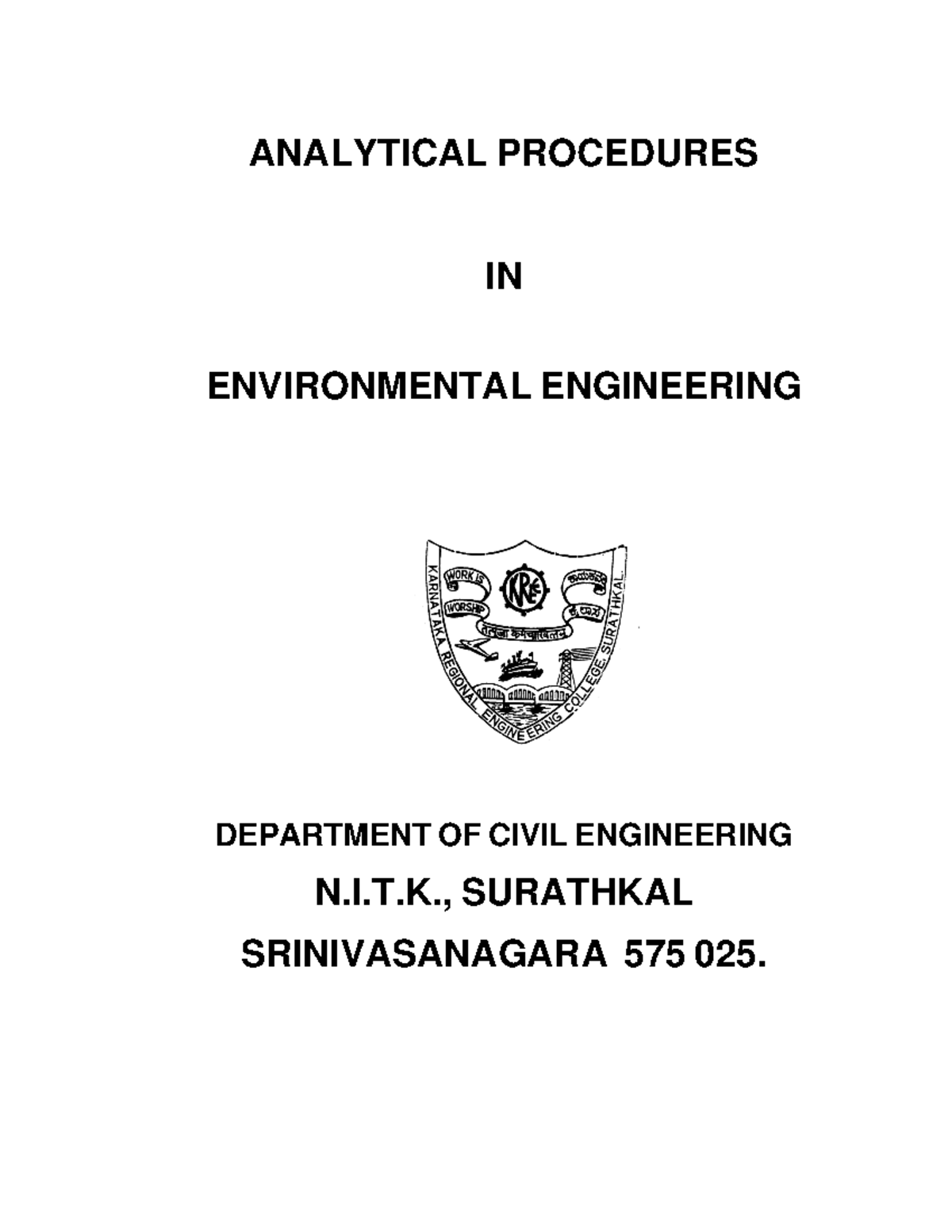 Lab manual @ envi lab - ADS - ANALYTICAL PROCEDURES IN ENVIRONMENTAL ENGINEERING DEPARTMENT OF ...
