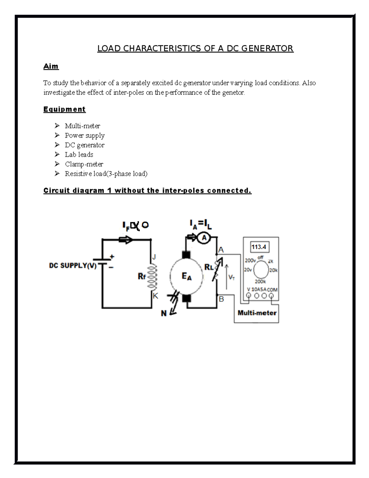 LOAD Characteristics OF A DC Generator - LOAD CHARACTERISTICS OF A DC ...