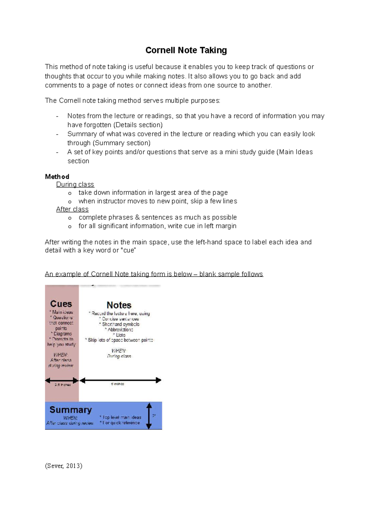 Cornell-note-taking - NOTE METHOD - Cornell Note Taking This method of ...