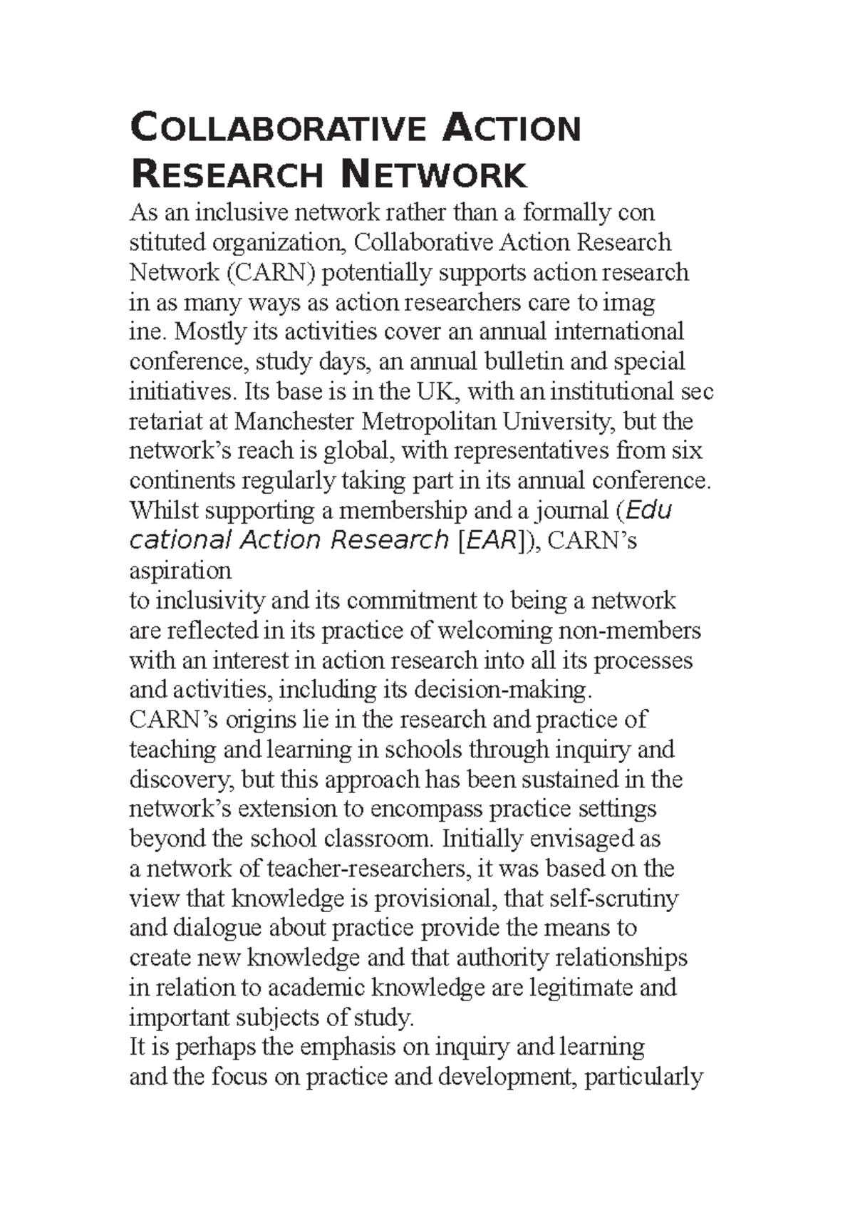 Collaborative Action Research Network - COLLABORATIVE ACTION RESEARCH ...