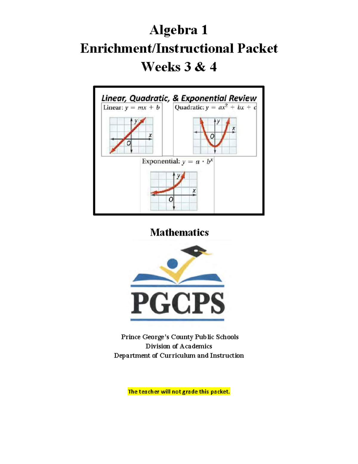 Algebra 1 Enrichment Packet 2019-20 Weeks 3 - 4 - Algebra 1 Enrichment ...