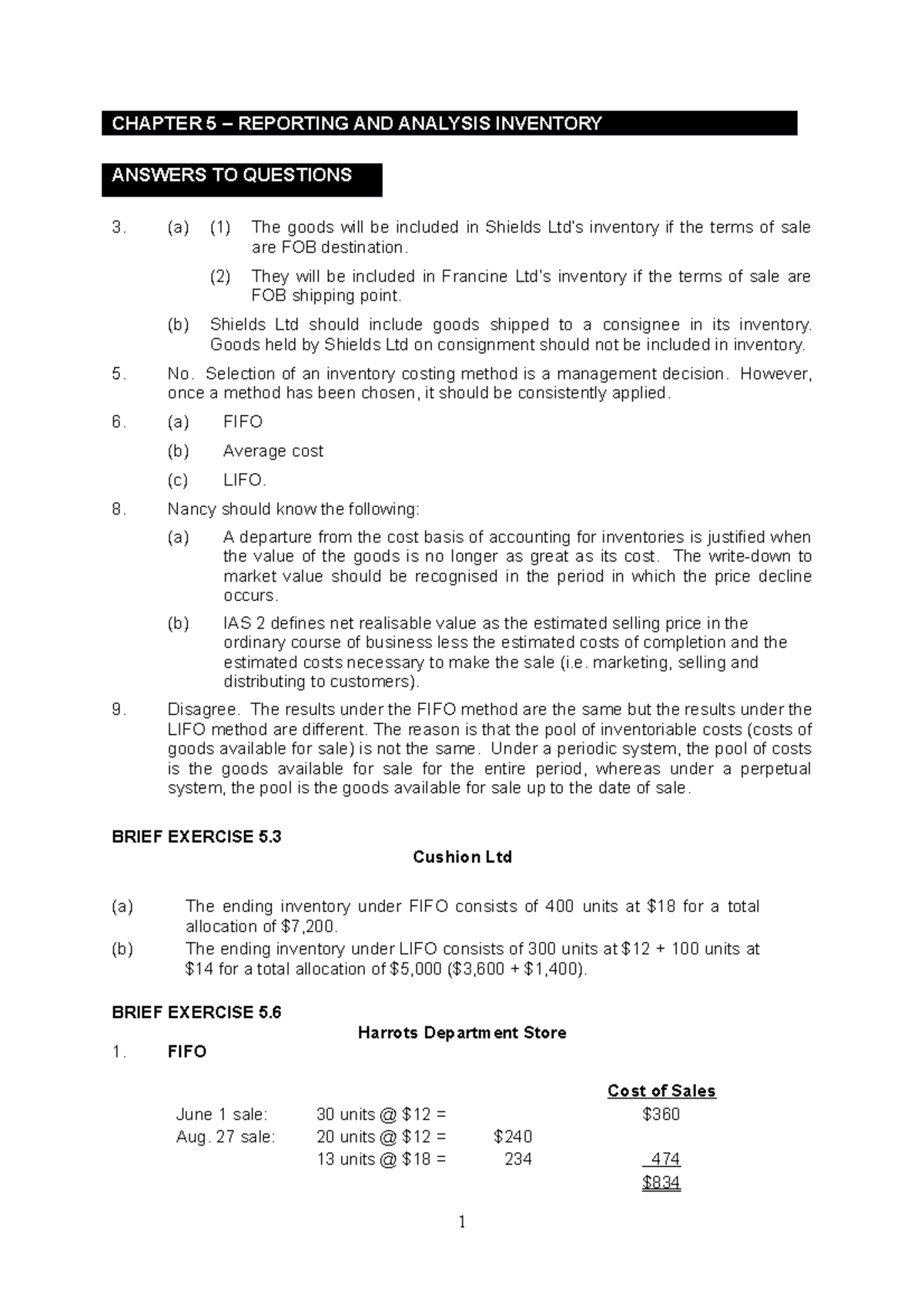 Exam, answers chapter 5 – reporting and analysis inventory - CHAPTER 5 ...
