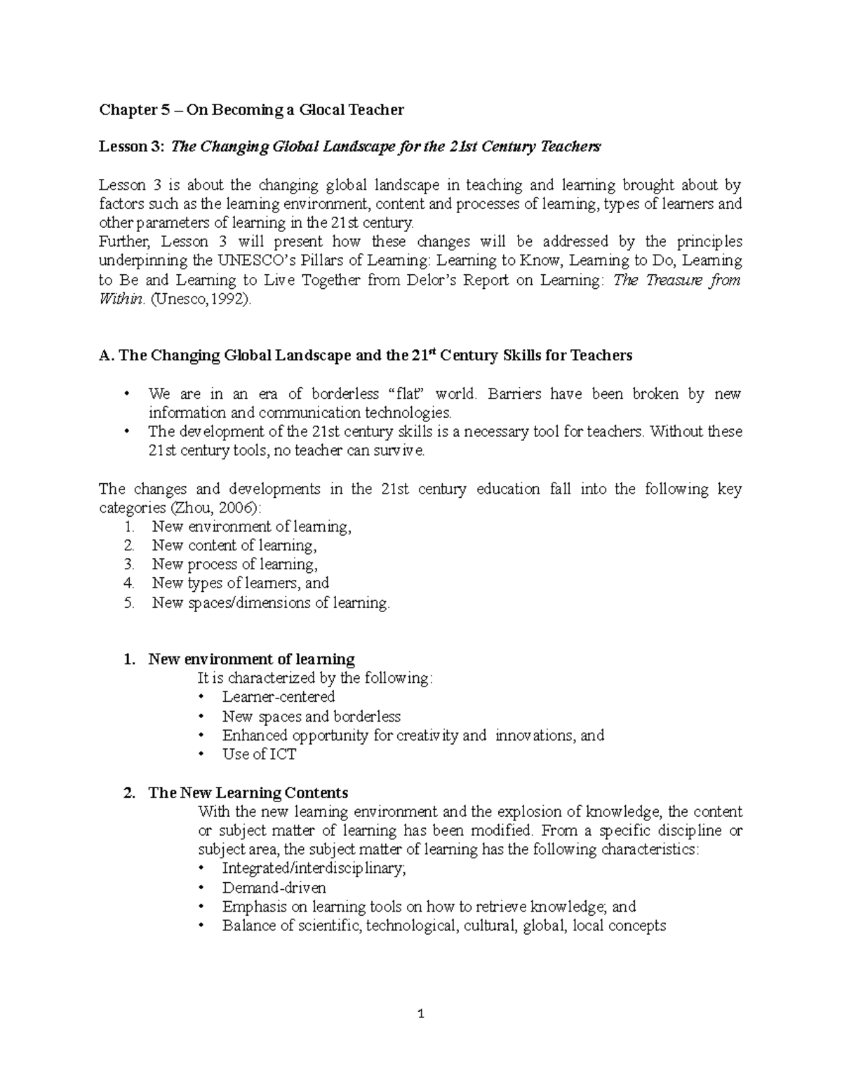 Unit 5 - On becoming a glocal teacher - Chapter 5 – On Becoming a ...