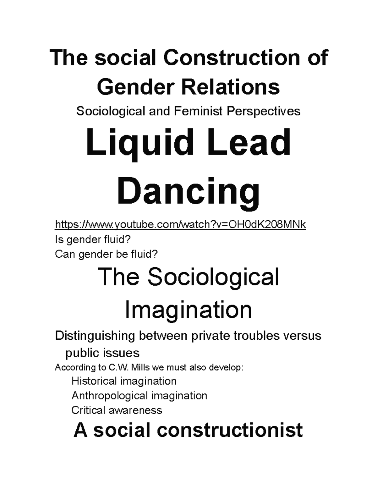 The social Construction of Gender Relations-Week 5 - The social ...