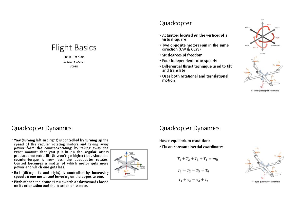 Drones Material - Flight Basics Dr. D. Sathian Assistant Professor ...