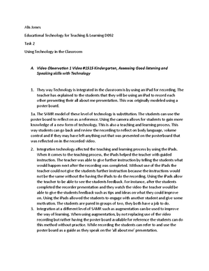 D092 Task 1 - n/a - Alis Jones Educational Technology for Teaching and ...
