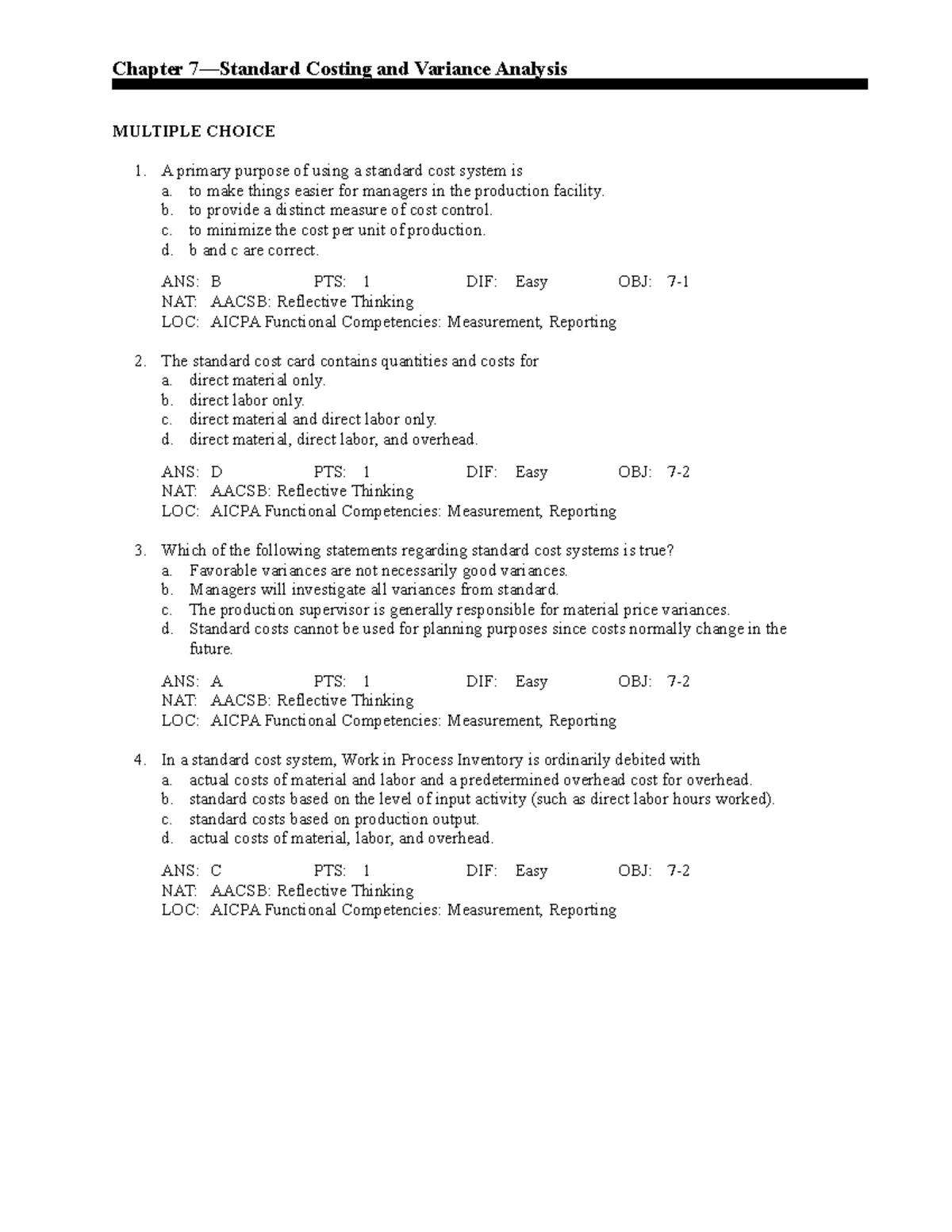 Pdfcoffee - Hvuvibi - Chapter 7—Standard Costing and Variance Analysis MULTIPLE CHOICE A primary ...