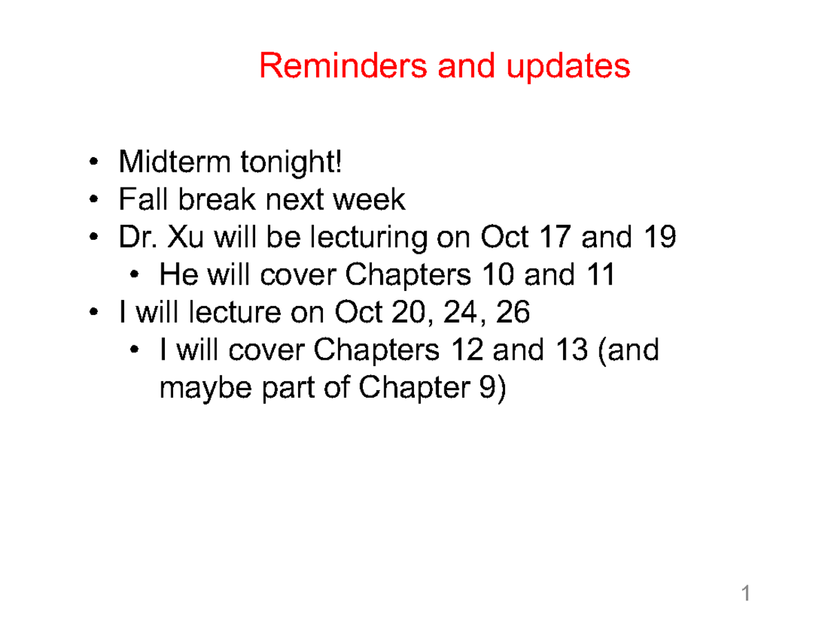 BIO2C03 Oct5 2023 - lecture Notes - Midterm tonight! Fall break next ...