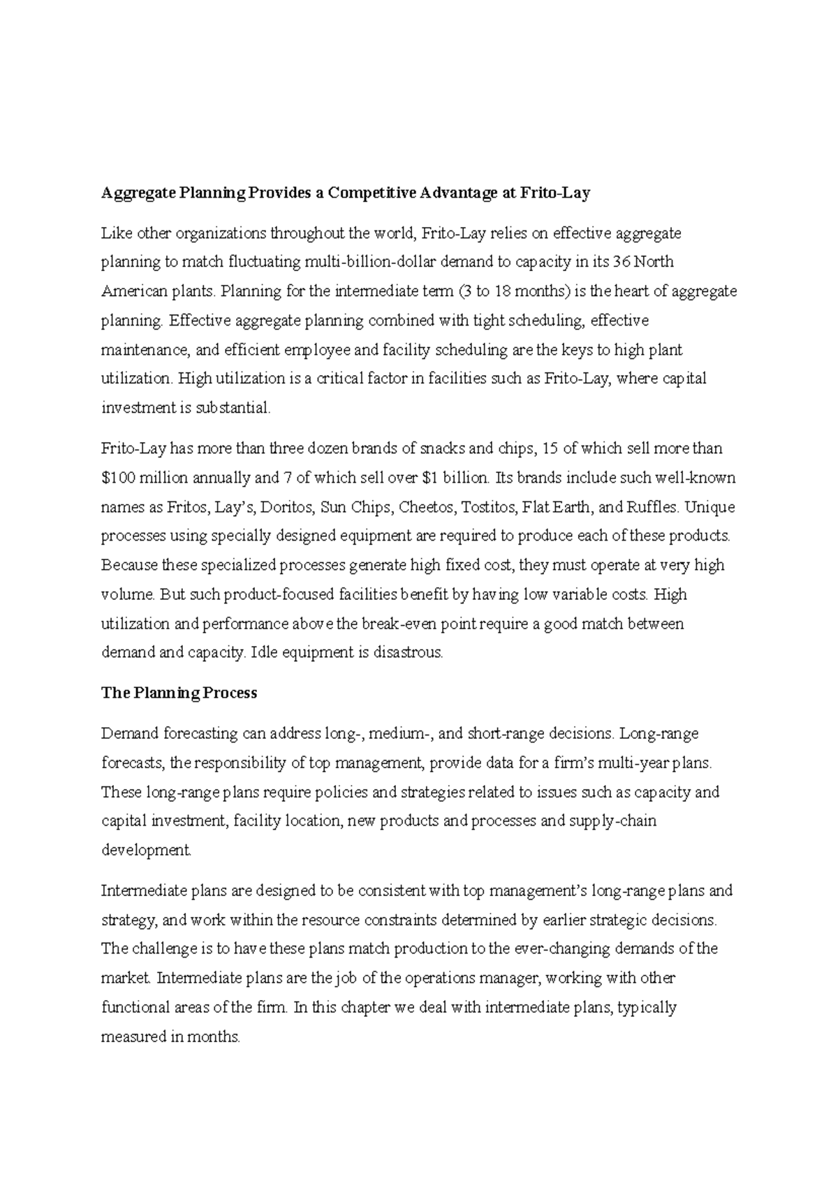 Aggregate The Planning Process - Aggregate Planning Provides a ...