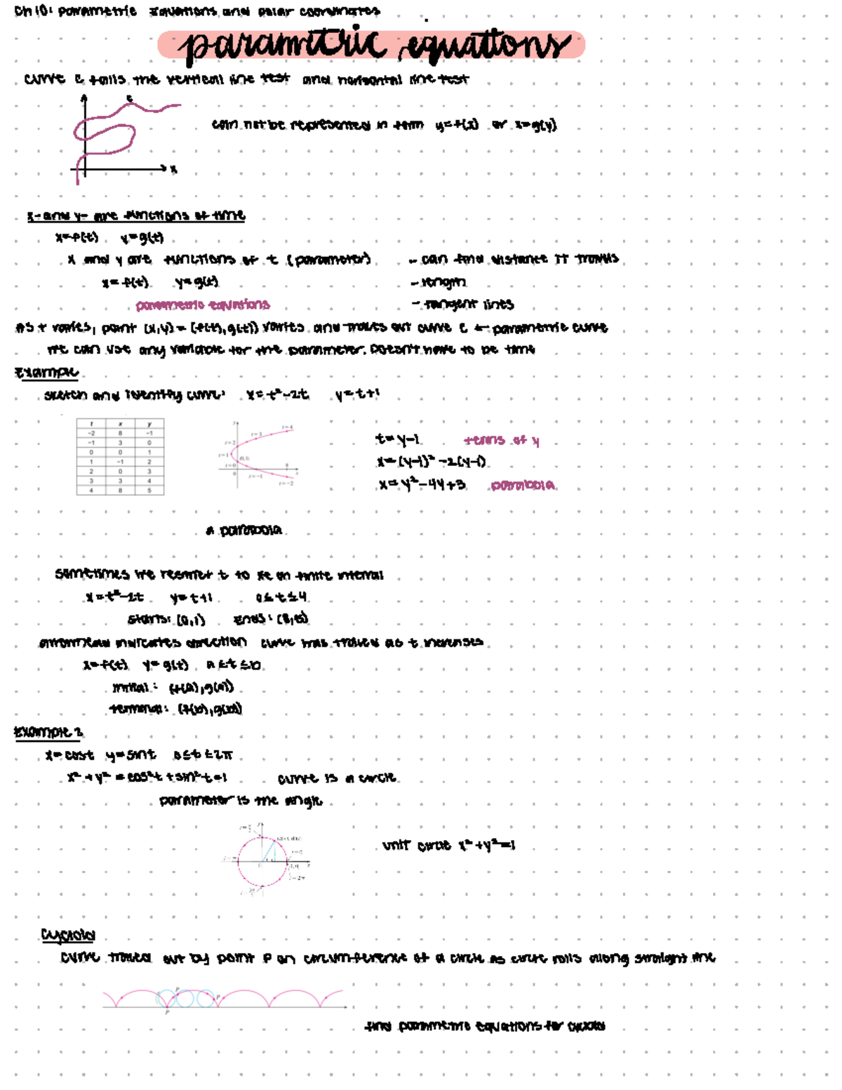 L15 parametric equations - Ch 10 : parametric Equations and polar ...