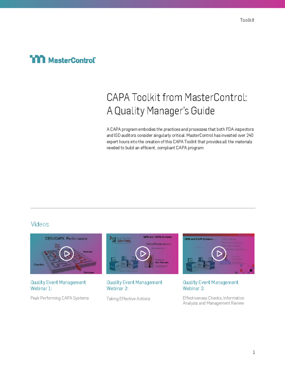 9 free resources to boost your capa management system - Toolkit Videos 1 Videos 1 CAPA Toolkit ...